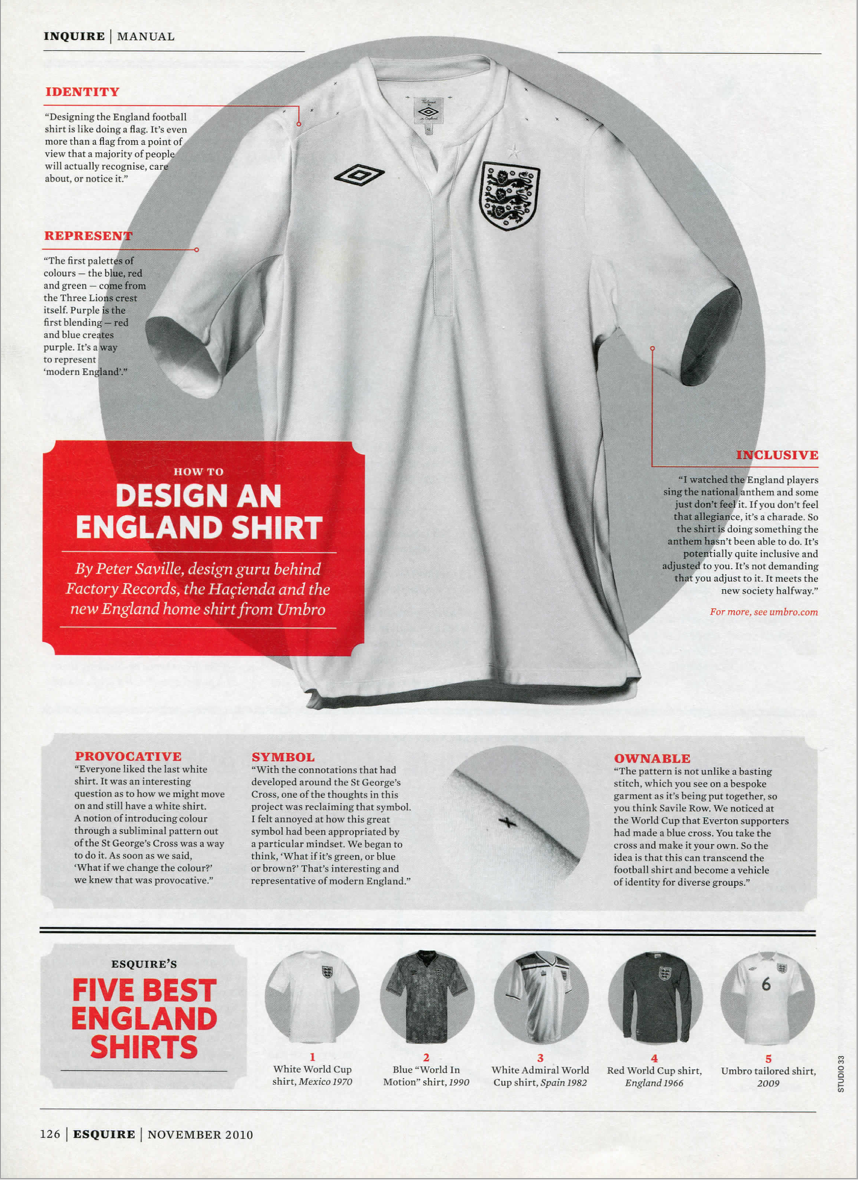 FAC 4-4-2: Peter Saville designs the England kit, Esquire, 2010 - Lee Gale